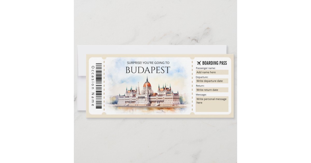 Editable Budapest Hungary Plane Boarding Pass Invitation | Zazzle