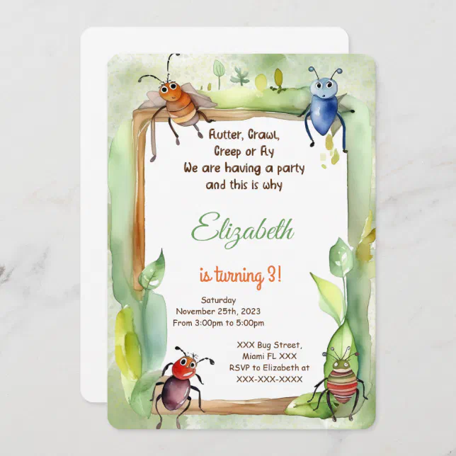 Editable Bug Birthday Party Invitation | Zazzle