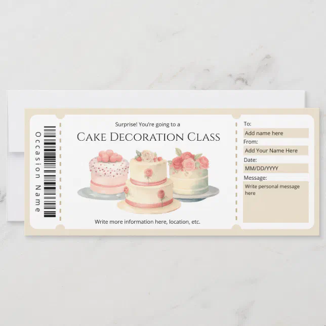 Editable Cake Decoration Class Gift Certificate Invitation | Zazzle