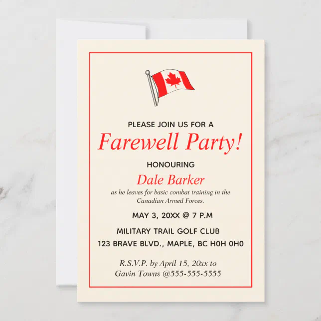 Editable Canadian Military Farewell Party Invitation | Zazzle