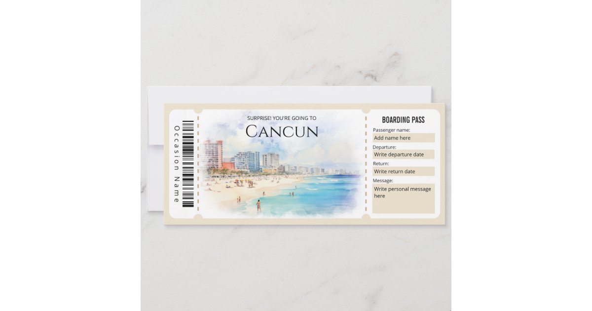 Editable Cancun Plane Boarding Pass Ticket Invitation | Zazzle