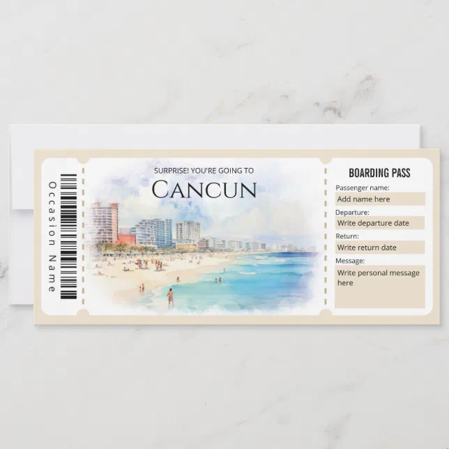 Editable Cancun Plane Boarding Pass Ticket Invitation | Zazzle