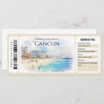 Editable Cancun Plane Boarding Pass Ticket Invitation | Zazzle