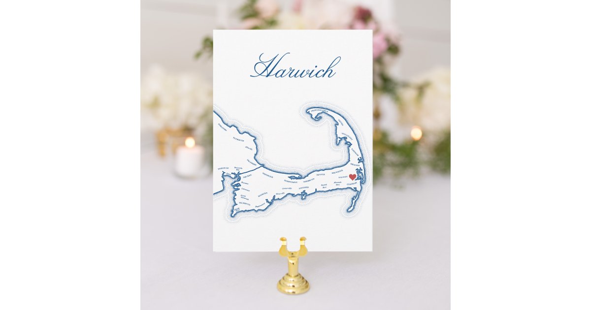 Editable Cape Cod Wedding Table Town Cards Harwich | Zazzle