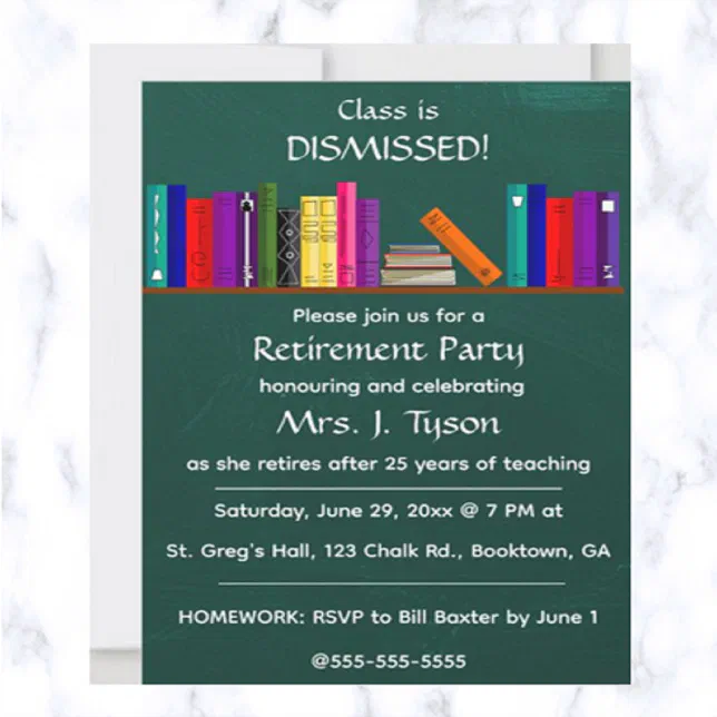 Editable Chalkboard Teacher's Retirement Party Inv Invitation | Zazzle