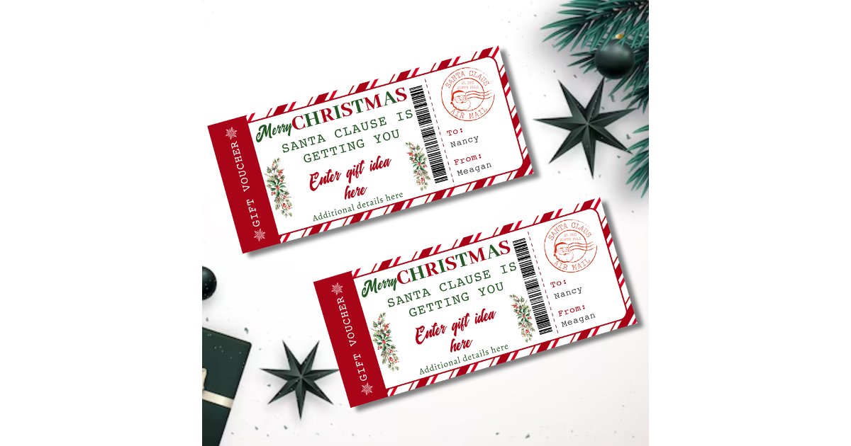 Editable Christmas Gift Voucher | Christmas Coupon | Zazzle