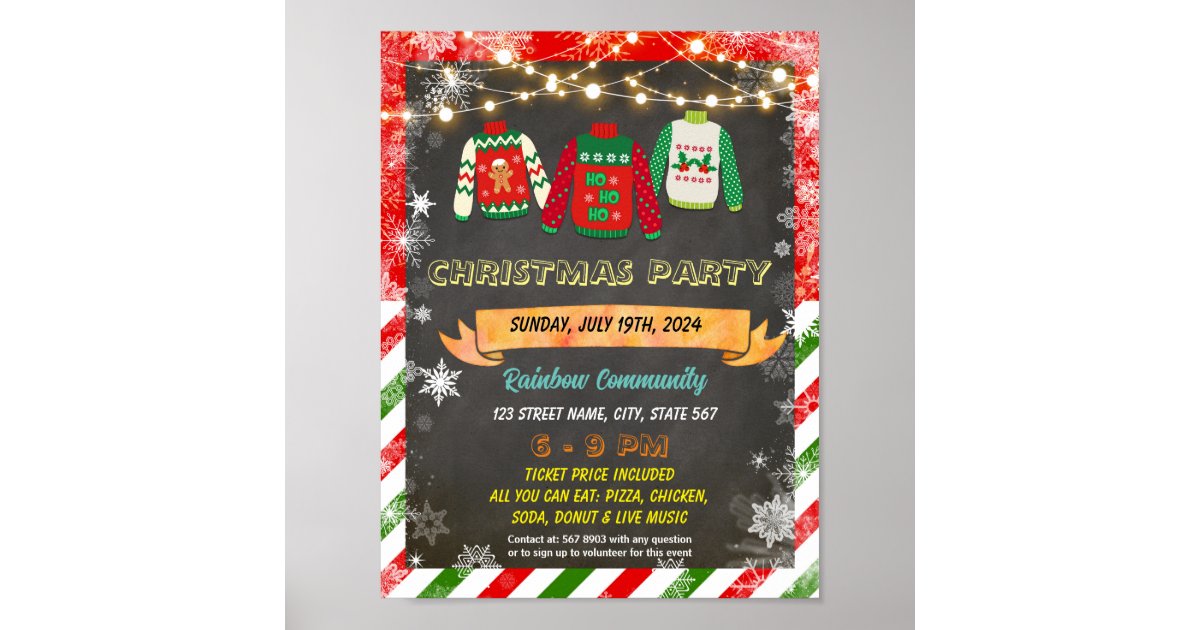 Editable Christmas ugly sweater flyer Poster | Zazzle