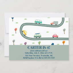Editable City Traffic Cars Trucks Trees Birthday Invitation | Zazzle