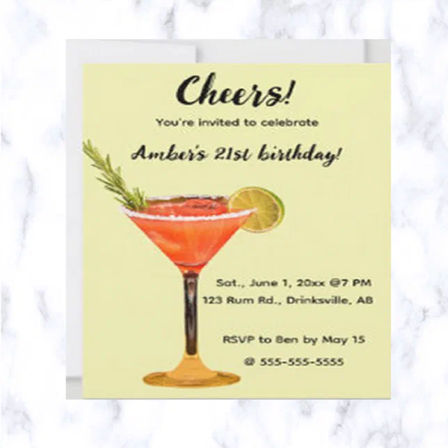 Editable Cocktail Birthday Invitation | Zazzle