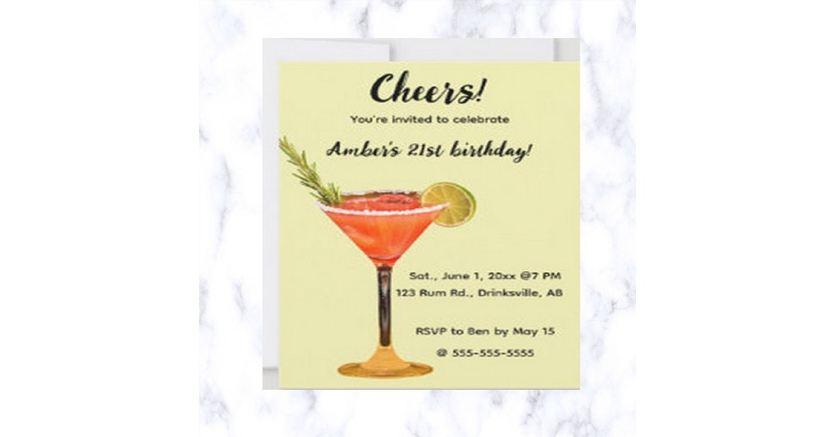 Editable Cocktail Birthday Invitation | Zazzle