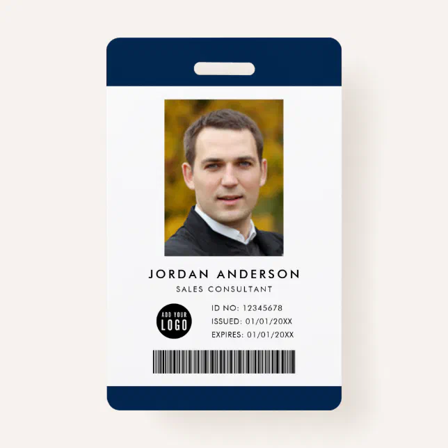 Editable Color Add Logo Barcode Employee Photo ID Badge | Zazzle