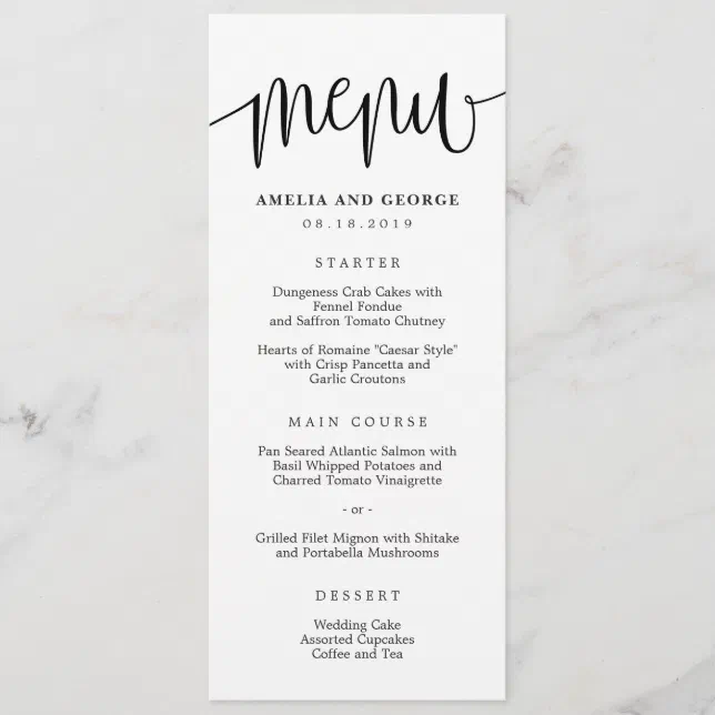 EDITABLE COLOR Calligraphy Menu Card #LCC | Zazzle