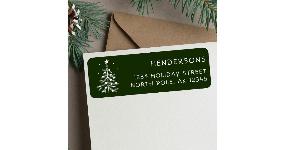 Editable Color Christmas Tree Return Address Green Label | Zazzle