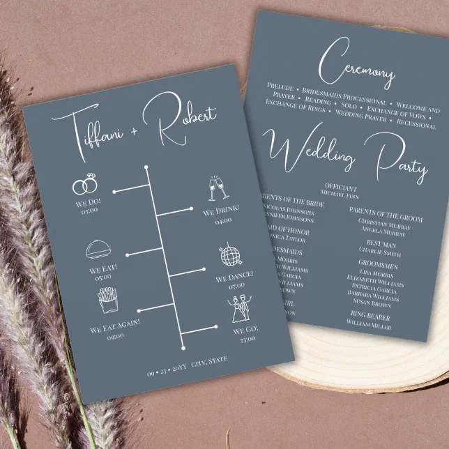 Editable Color Dusty Blue Wedding Timeline Program | Zazzle