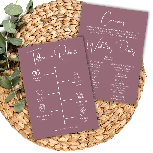 Editable Color Dusty Pink Wedding Timeline Program | Zazzle