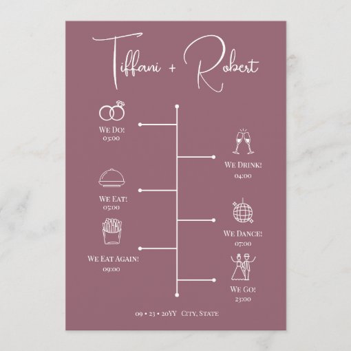 Editable Color Dusty Pink Wedding Timeline Program | Zazzle