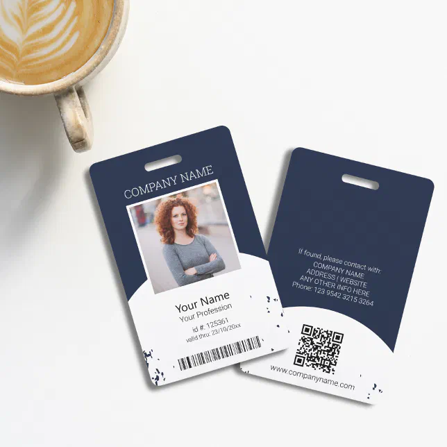 Editable Color Employee Photo ID QR & Bar Code Badge | Zazzle