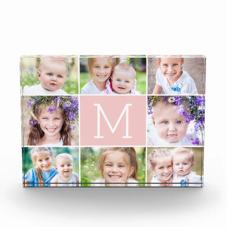 EDITABLE COLOR Monogram Collage Photo Block | Zazzle