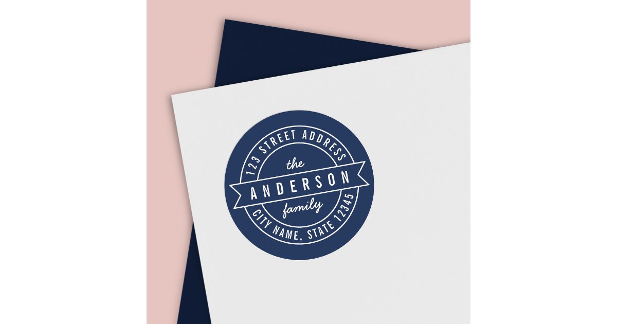 Editable Color Ribbon Family Name Return Address Classic Round Sticker ...