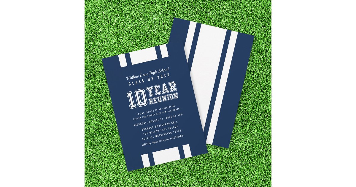 Editable Color Varsity 10 Year Class Reunion Invitation | Zazzle