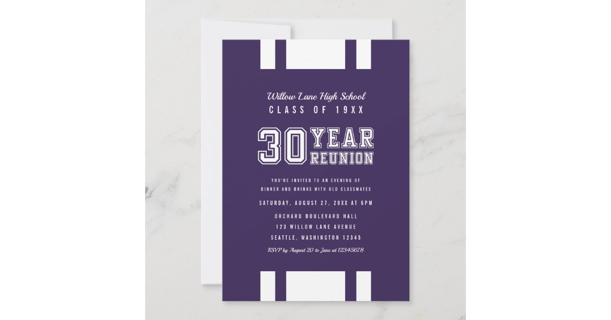 Editable Color Varsity 30 Year Class Reunion Invitation | Zazzle
