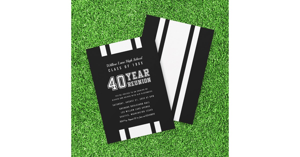 Editable Color Varsity 40 Year Class Reunion Invitation | Zazzle
