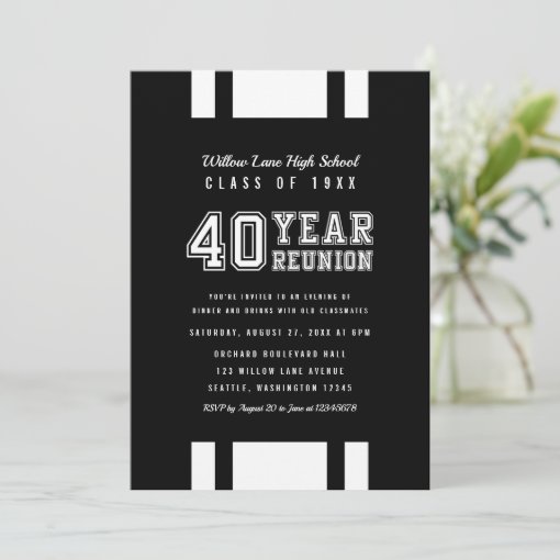 Editable Color Varsity 40 Year Class Reunion Invitation | Zazzle