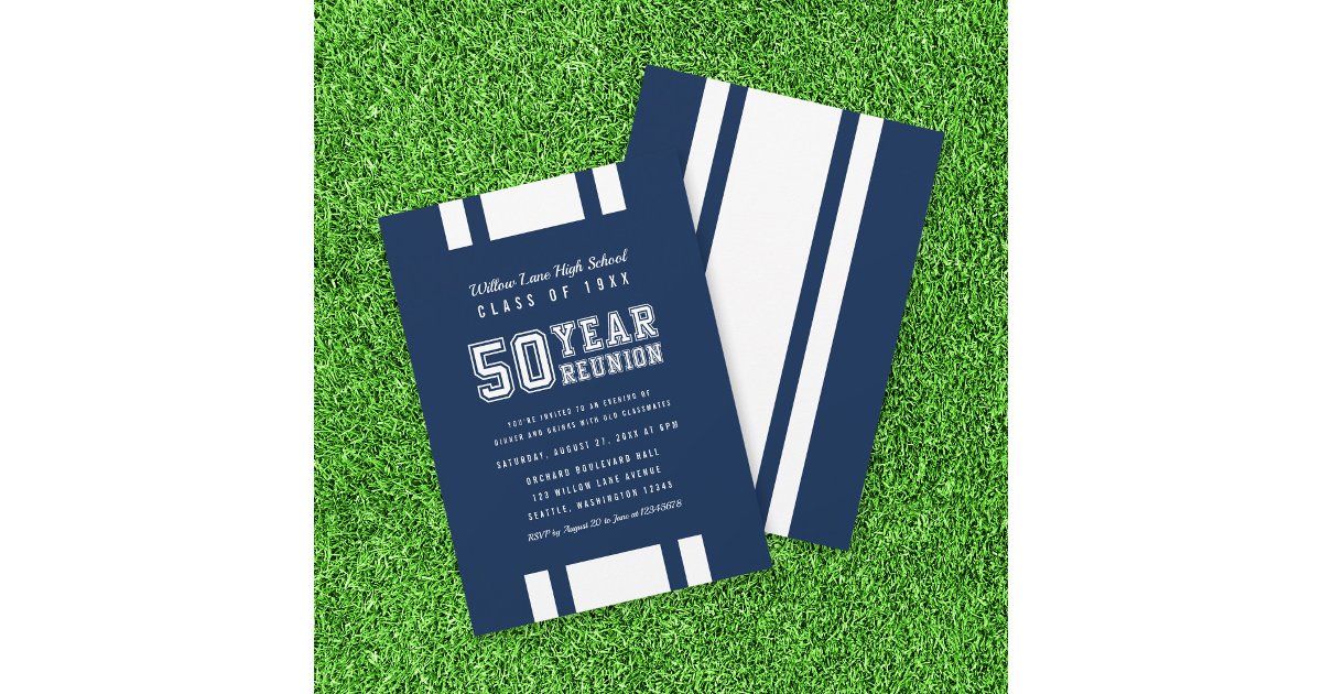 Editable Color Varsity 50 Year Class Reunion Invitation | Zazzle