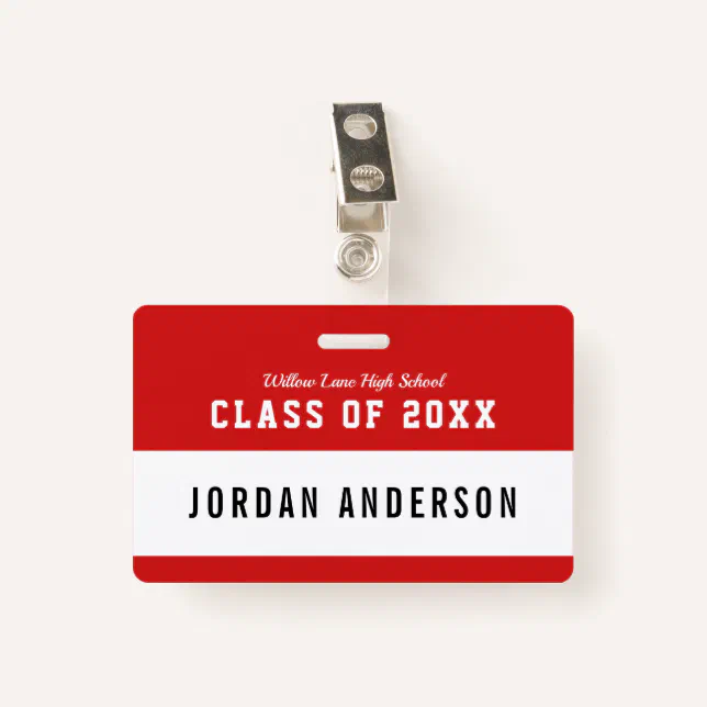 Editable Color Varsity Style Class Reunion Name Badge | Zazzle