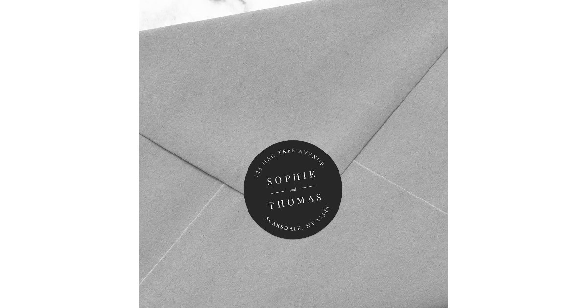 Editable Color Wedding Return Address Modern Classic Round Sticker | Zazzle