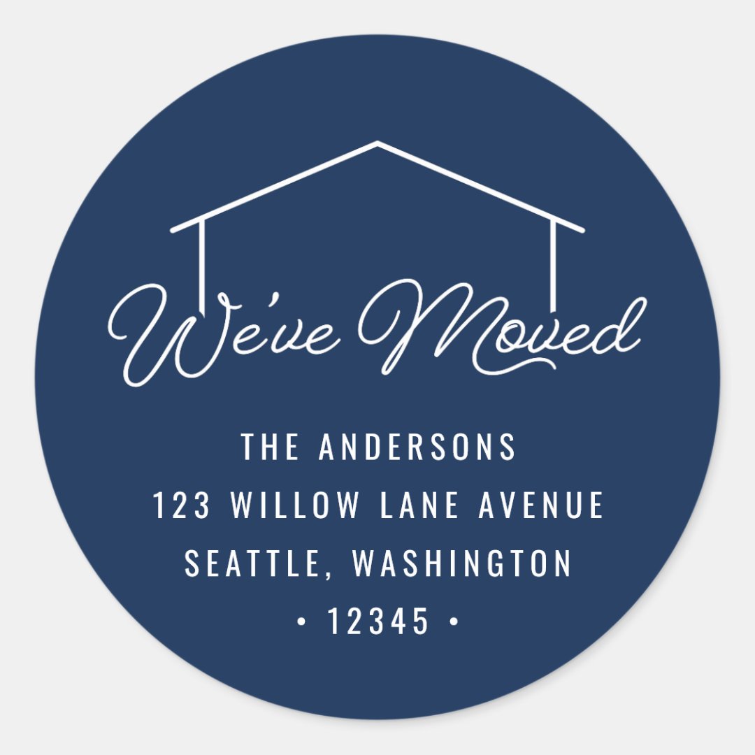EDITABLE COLOR We've Moved House Return Address Classic Round Sticker ...