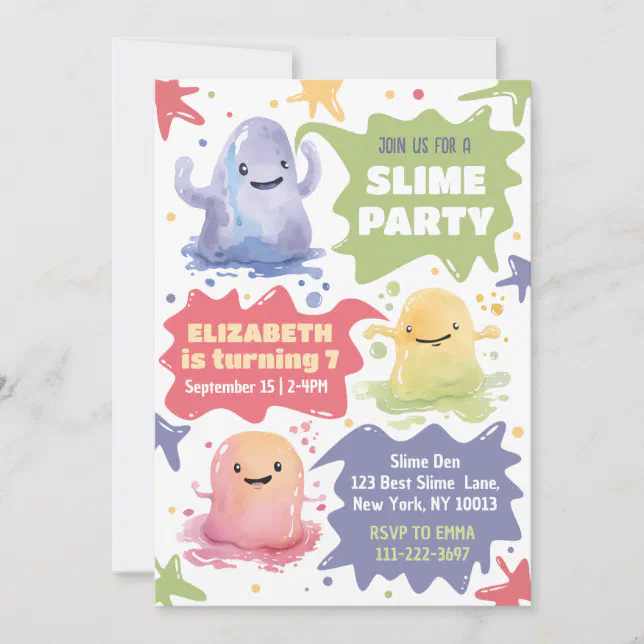 Editable Colorful Slime Party Invitation Template | Zazzle