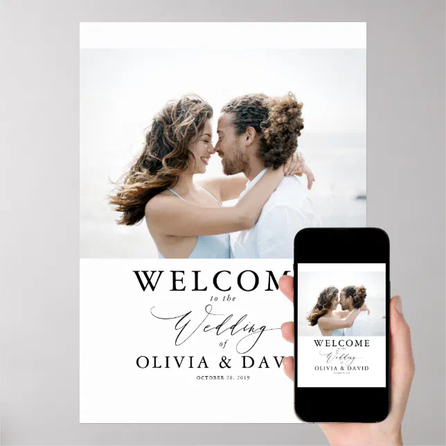 Editable Colors Modern Wedding Welcome Photo Sign | Zazzle