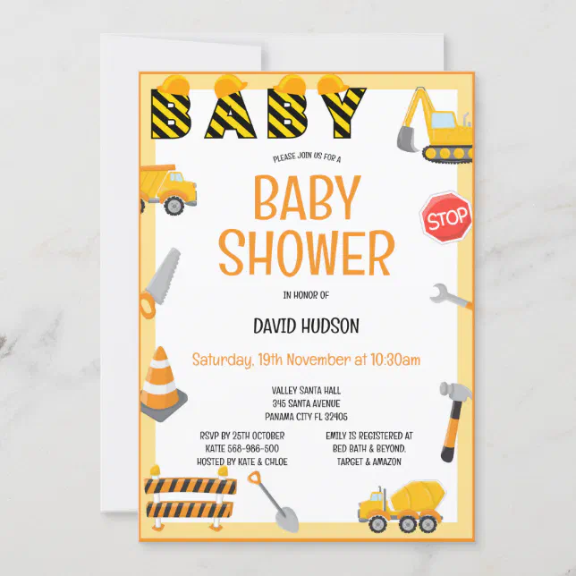 Editable Construction Invitation, Birthday, Baby Invitation | Zazzle