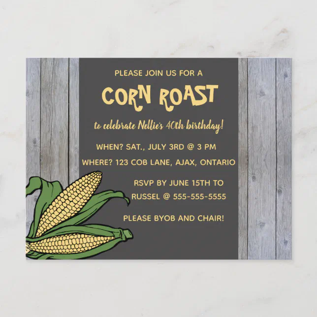 Editable Corn Roast Party Invitation Postcard | Zazzle