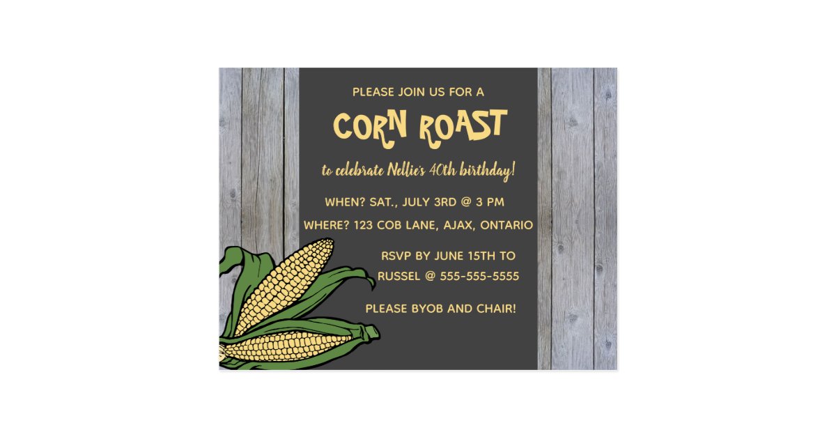Editable Corn Roast Party Invitation Postcard | Zazzle.com