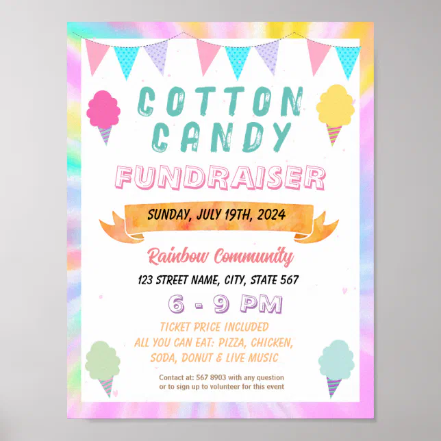 Editable Cotton candy fundraiser flyer Poster | Zazzle