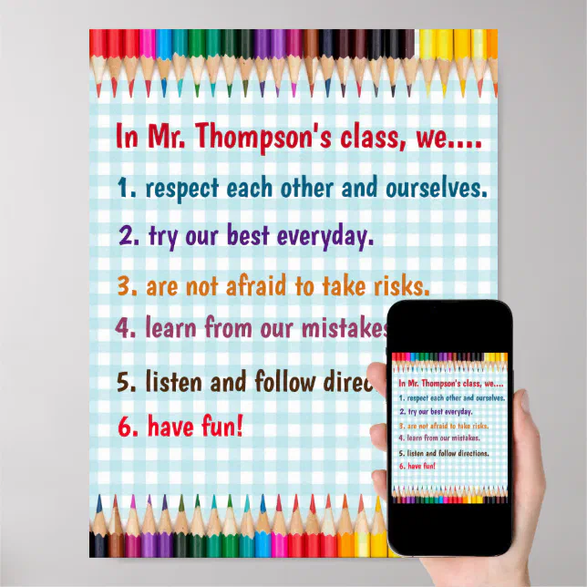 Editable Crayons Classroom Rules Poster | Zazzle