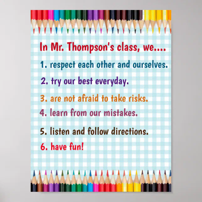 Editable Crayons Classroom Rules Poster | Zazzle