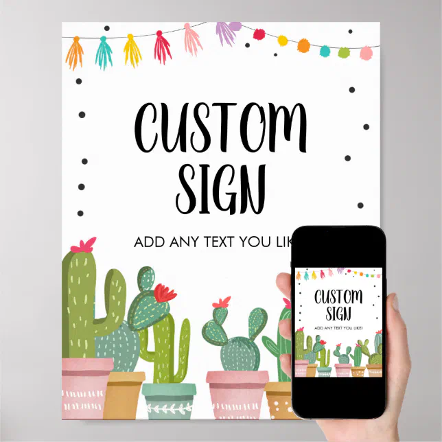 Editable Custom Fiesta Cactus Succulent Table Sign | Zazzle