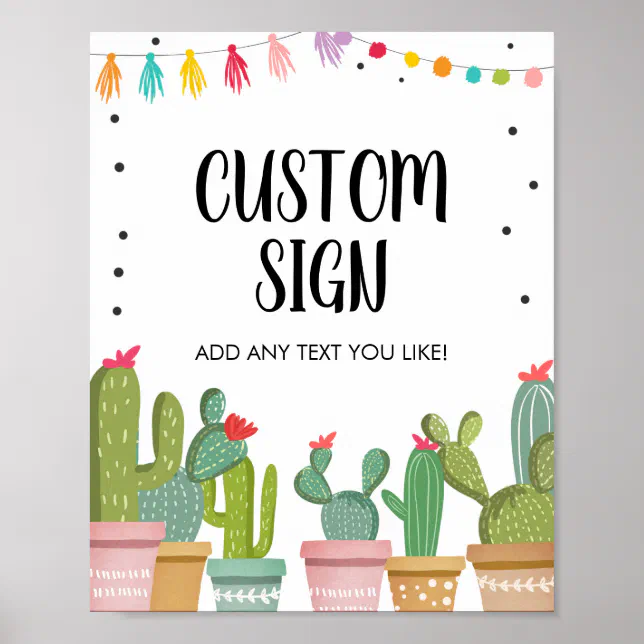 Editable Custom Fiesta Cactus Succulent Table Sign | Zazzle