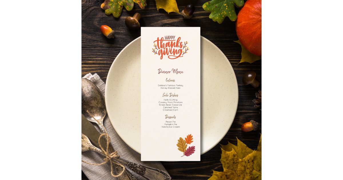 Editable Custom Leaf Thanksgiving Menu Template | Zazzle