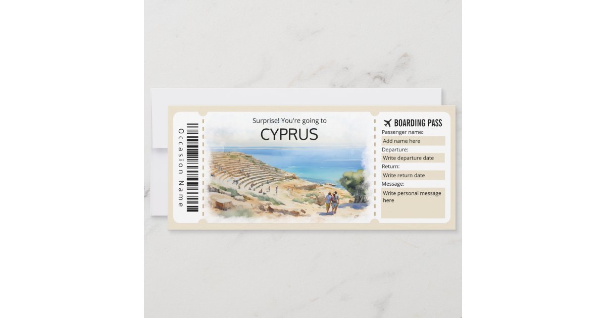 Editable Cyprus Plane ticket, Cyprus Trip Invitation | Zazzle