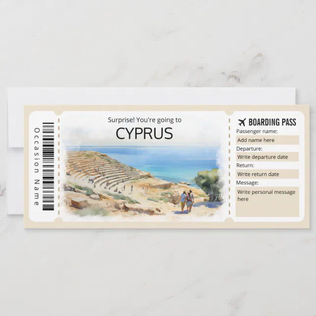Editable Cyprus Plane ticket, Cyprus Trip Invitation | Zazzle