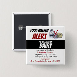 Editable Dairy Food Allergy Alert Warning Button | Zazzle