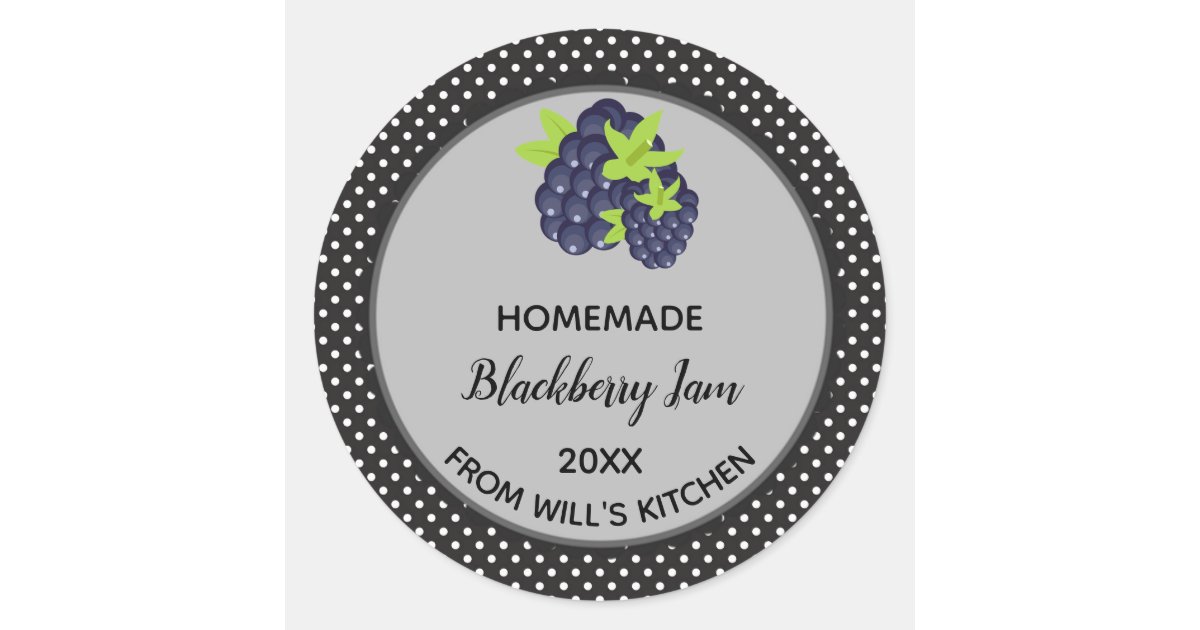 Editable Dark Polka Dots Blackberry Jam Labels | Zazzle