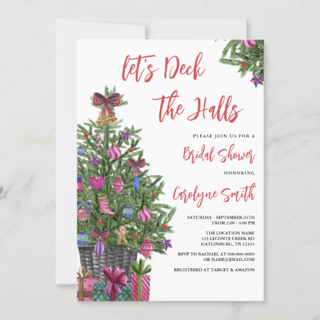 Editable Deck the Halls Christmas Bridal Shower Invitation | Zazzle