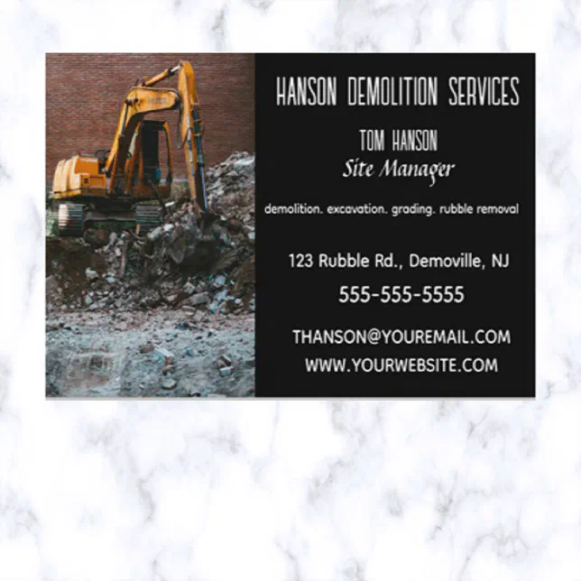 Editable Demolition Excavation Business Card | Zazzle
