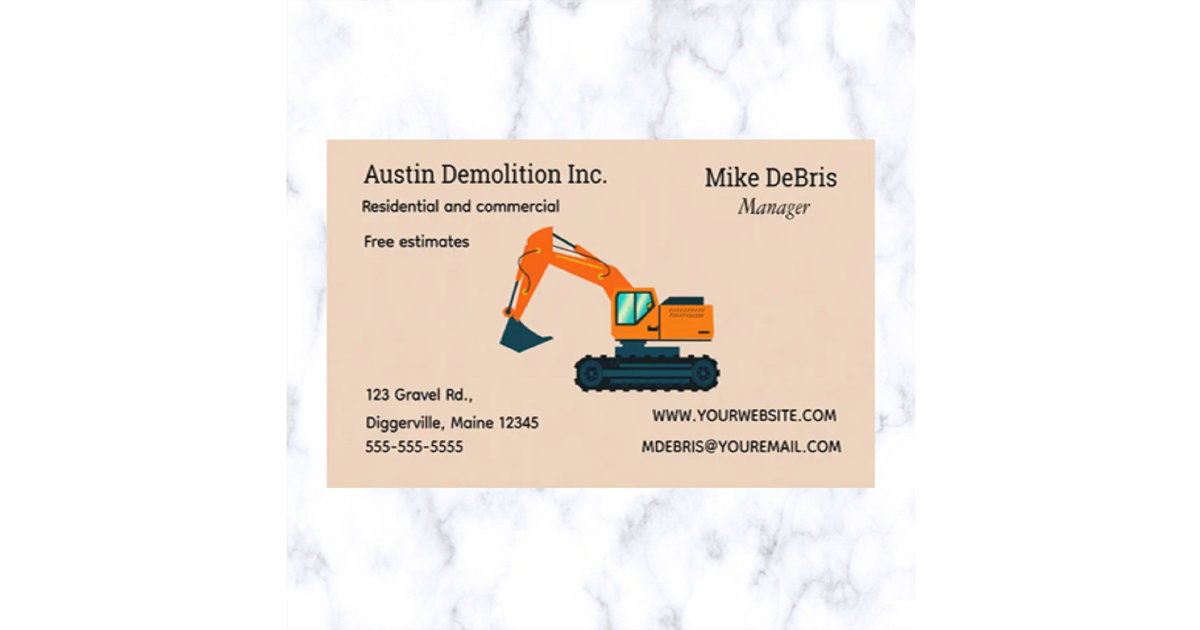 Editable Demolition Excavator Business Card | Zazzle