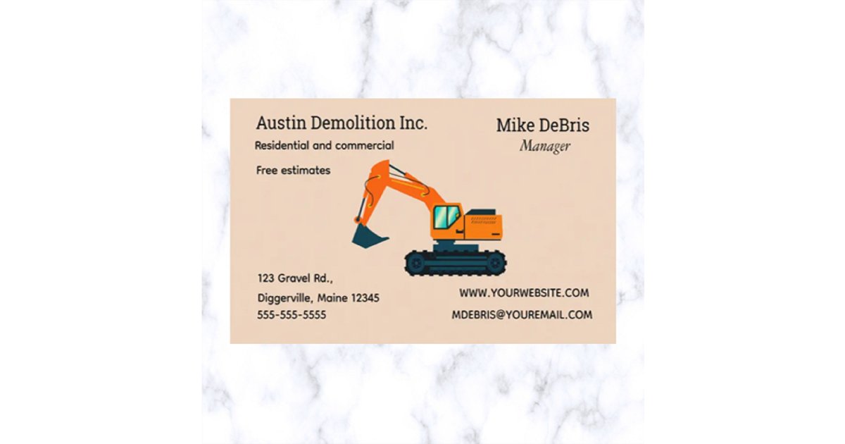 Editable Demolition Excavator Business Card | Zazzle